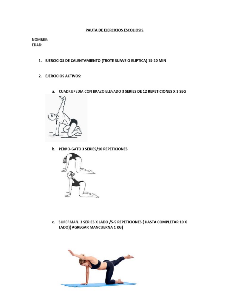 Pauta de Ejercicios Escoliosis | PDF