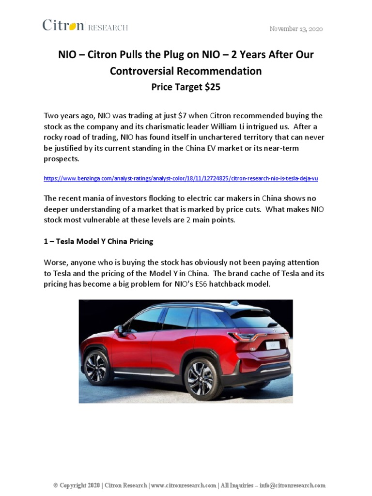 NIO Citron Pulls The Plug | PDF | Financial Adviser | Investing
