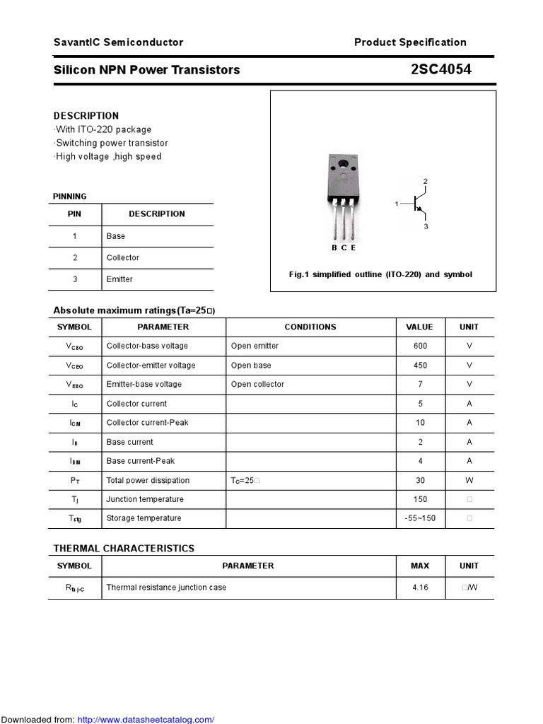 Silicon NPN Power Transistors: Savantic Semiconductor Product Specification | PDF | Bipolar ...