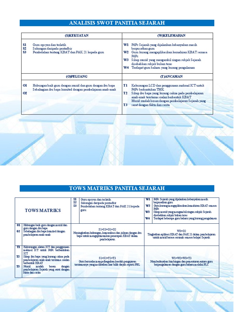 Swot Dan Tows Sejarah | PDF