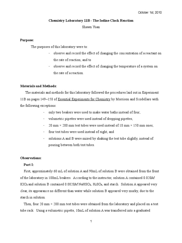Chem Lab 11B | PDF | Reaction Rate | Chemical Reactions