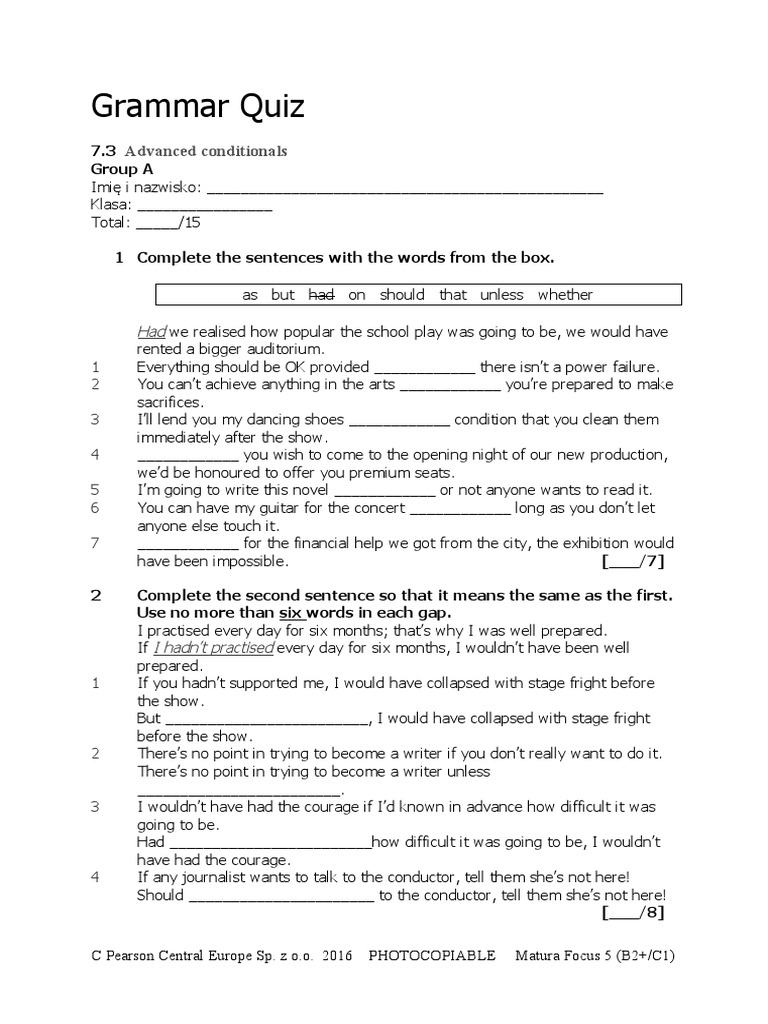 Grammar Quiz Unit 7 (7-3) Group A | PDF
