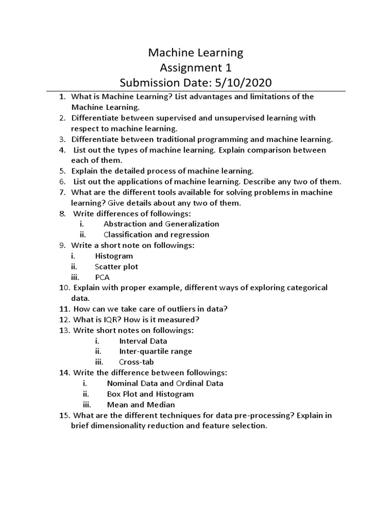 Machine Learning Assignment 1 Submission Date: 5/10/2020 | PDF