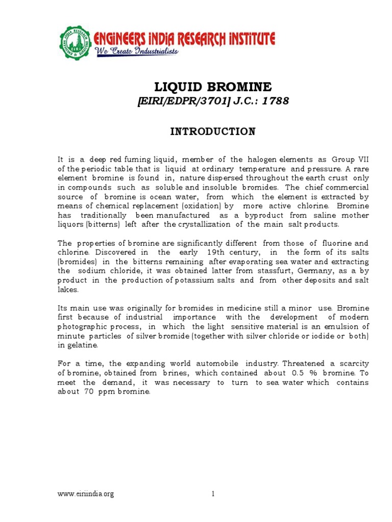 Project Report On Liquid Bromine | PDF | Chlorine | Salt