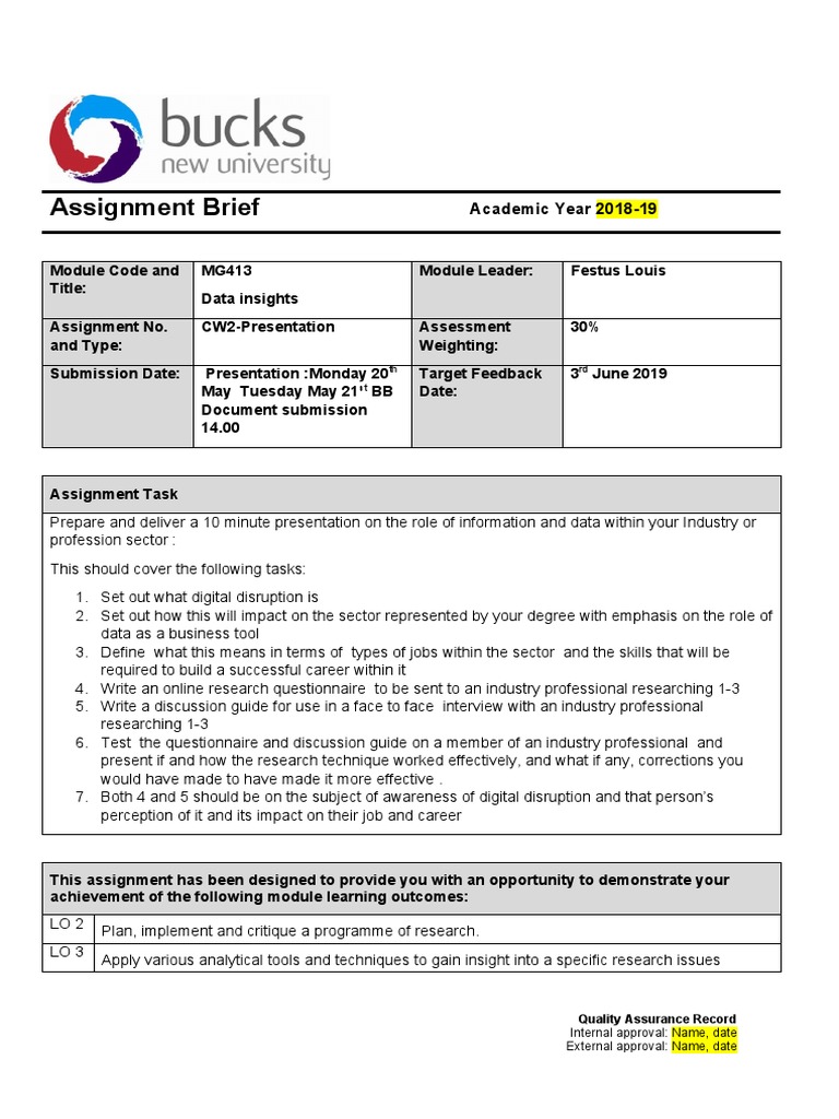 Assignment Brief: Academic Year 2018-19 | PDF | Learning | Cognition