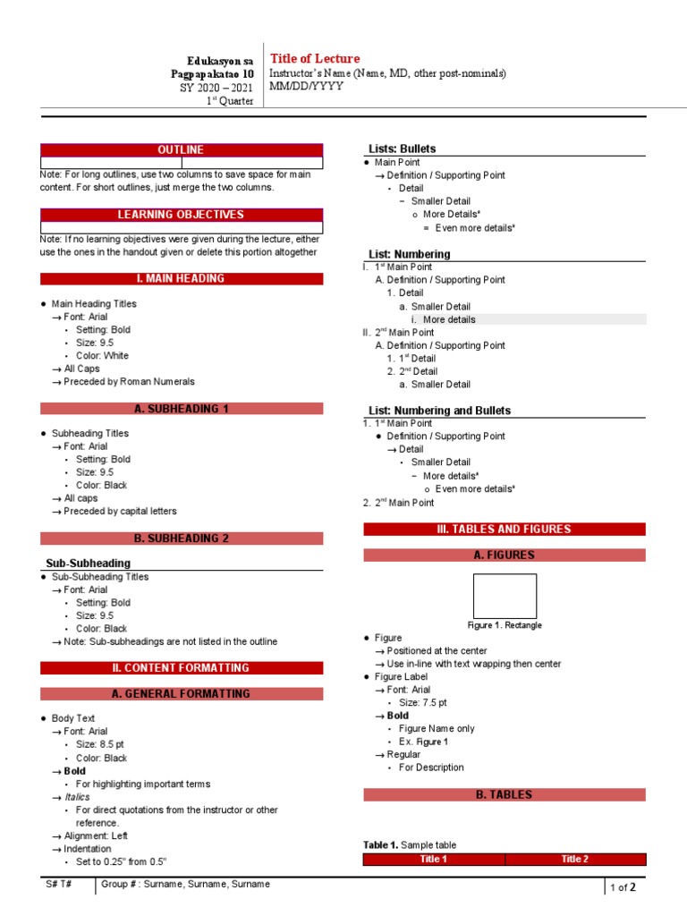 Title of Lecture: SY 2020 - 2021 1 Quarter Instructor's Name (Name, MD ...