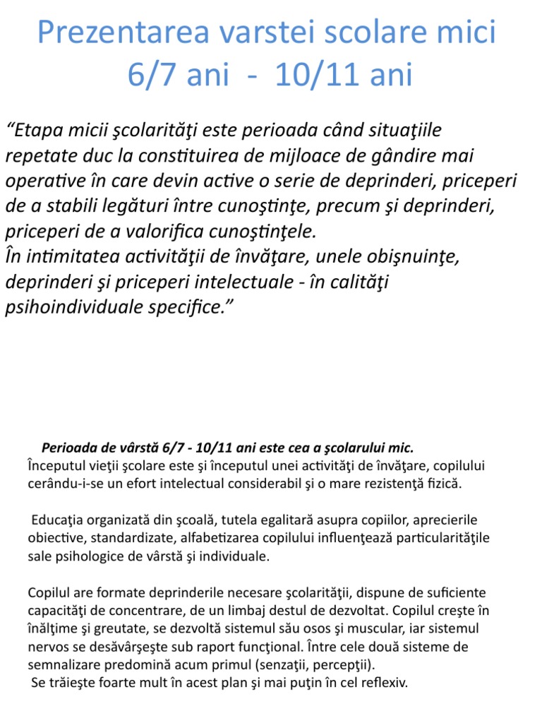 PROIECT - Prezentarea Varstei Scolare Mici | PDF