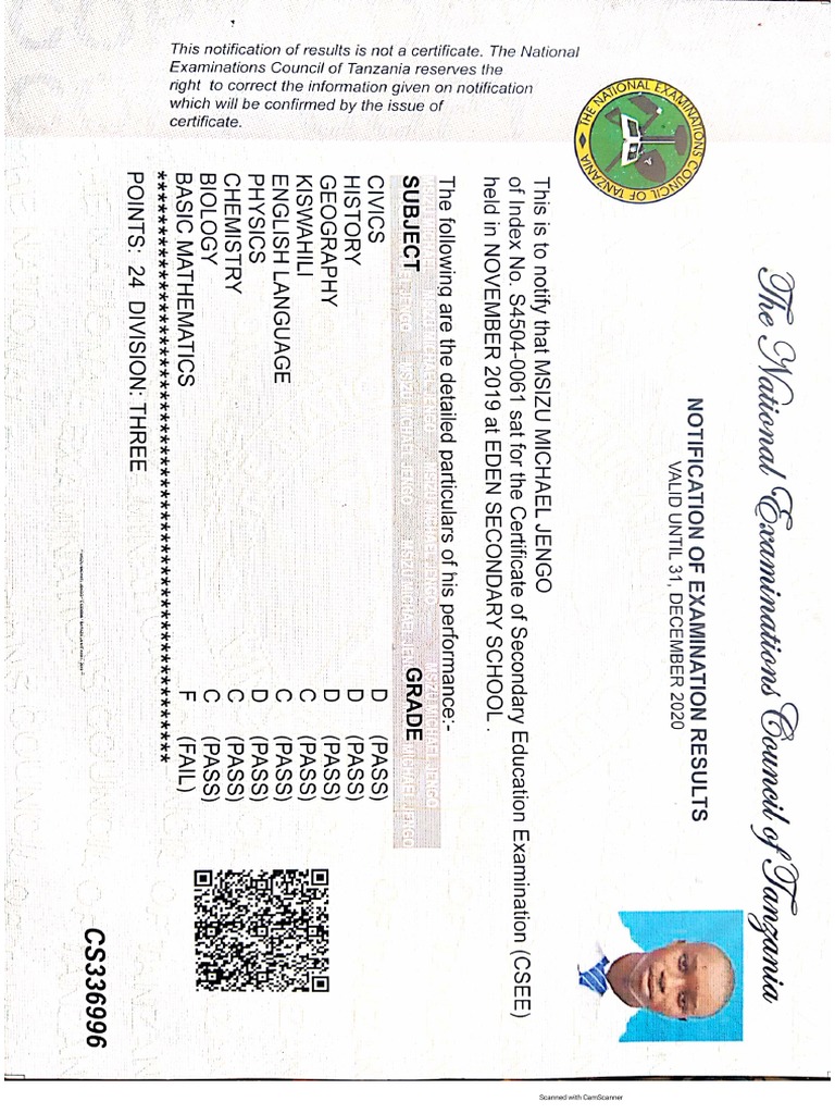 Msizu Michael Result Slip Form Four - 2 PDF | PDF