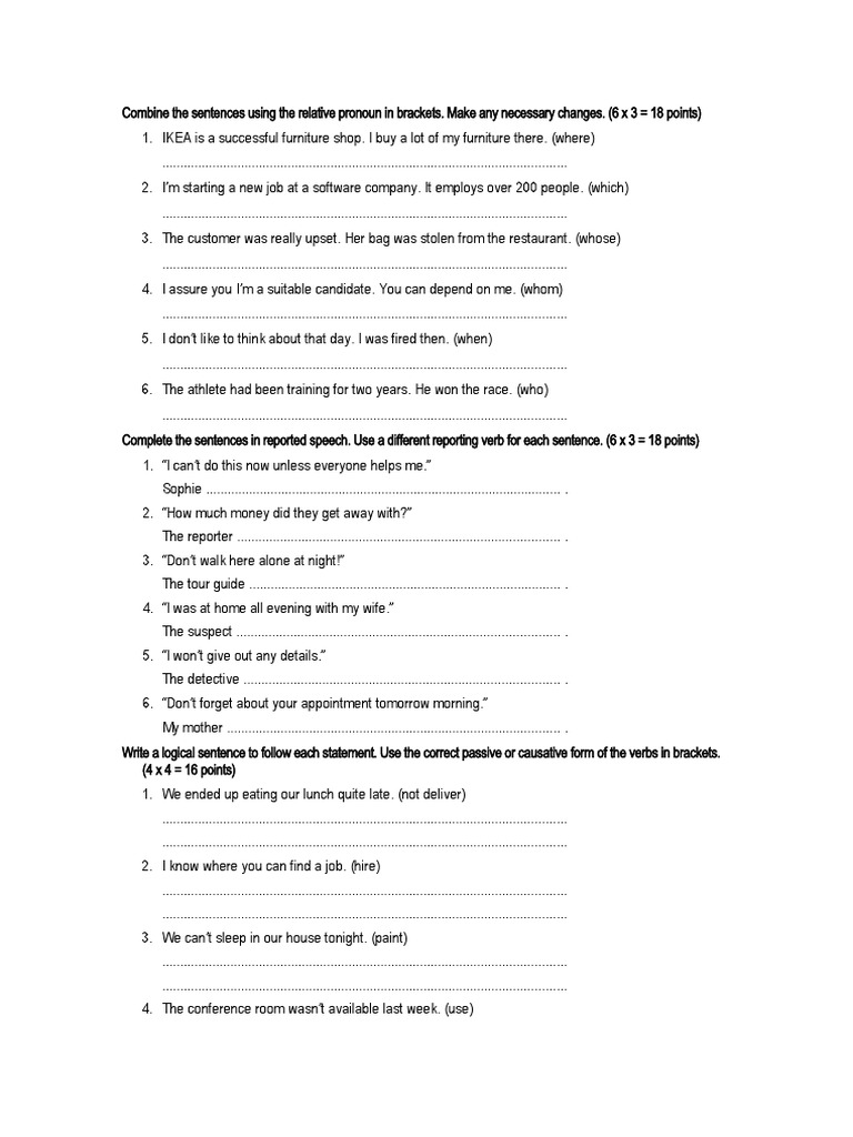 Combine The Sentences Using The Relative Pronoun in Brackets | PDF ...
