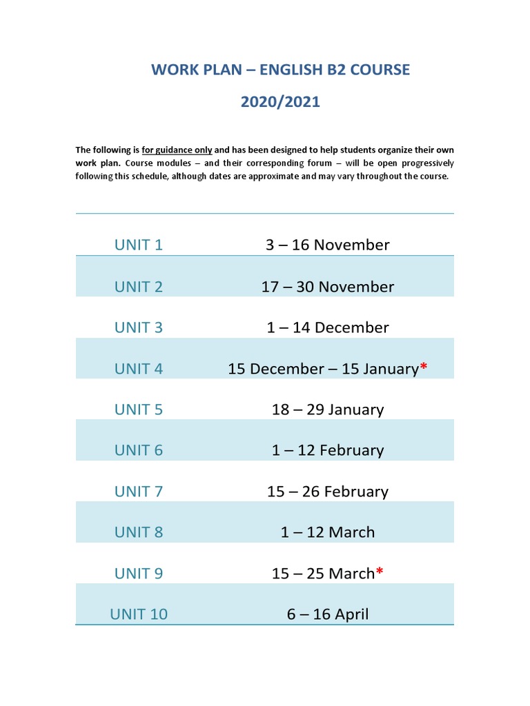 B2 English Course Work Plan 20202021 | PDF