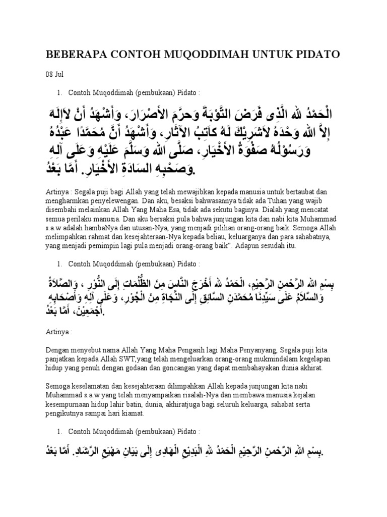 Beberapa Contoh Muqoddimah Untuk Pidato | PDF