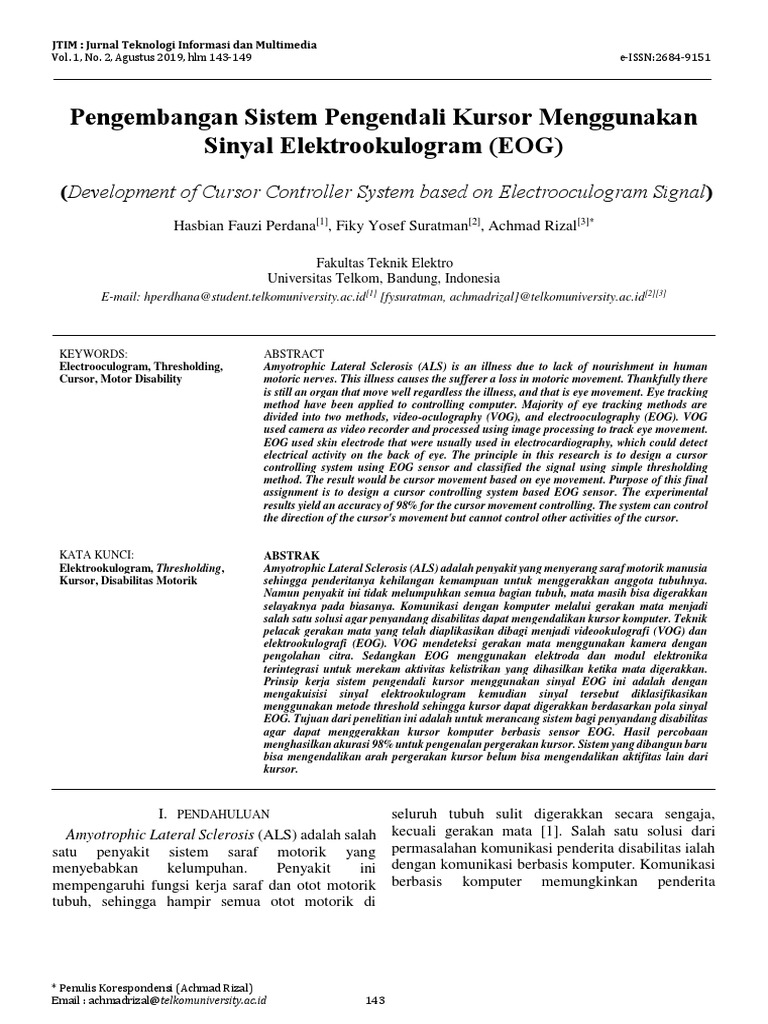 Pengembangan Sistem Pengendali Kursor Menggunakan Sinyal Elektrookulogram (EOG) | PDF | Signal ...