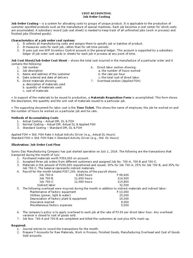 Job Order Costing Overview and Examples | PDF | Inventory | Cost Of ...