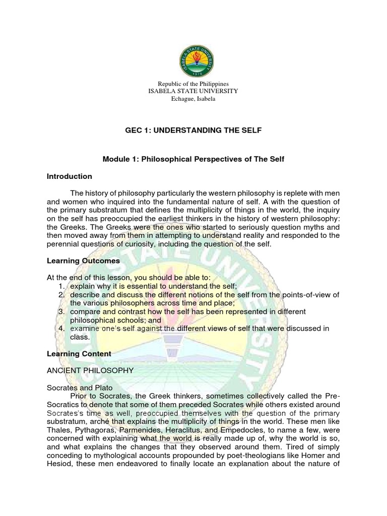 Gec 1: Understanding The Self: Republic of The Philippines Isabela State University Echague ...