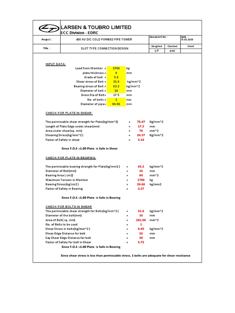 Larsen & Toubro Limited: ECC Division - EDRC | PDF | Screw | Stress ...
