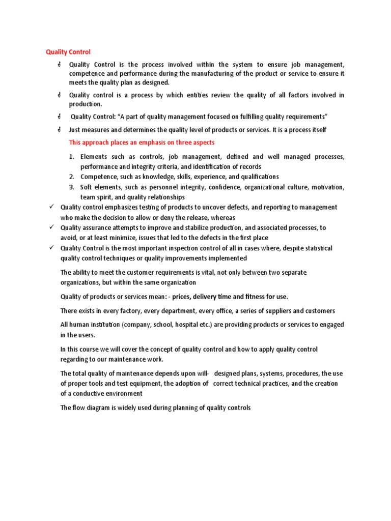 Quality Control: This Approach Places An Emphasis On Three Aspects ...