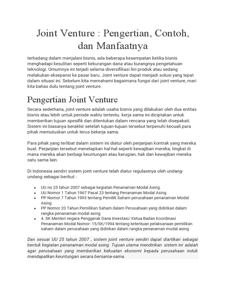 Pengertian Join Venture | PDF