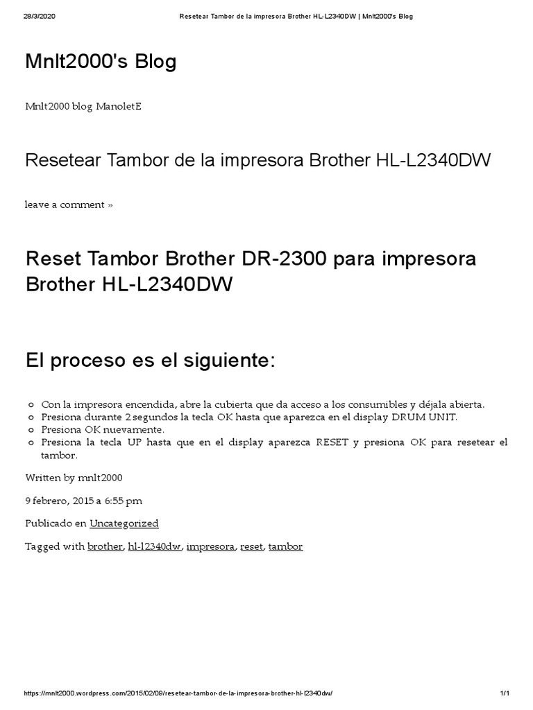 Resetear Tambor Brother HL-L2340DW | PDF | Informática