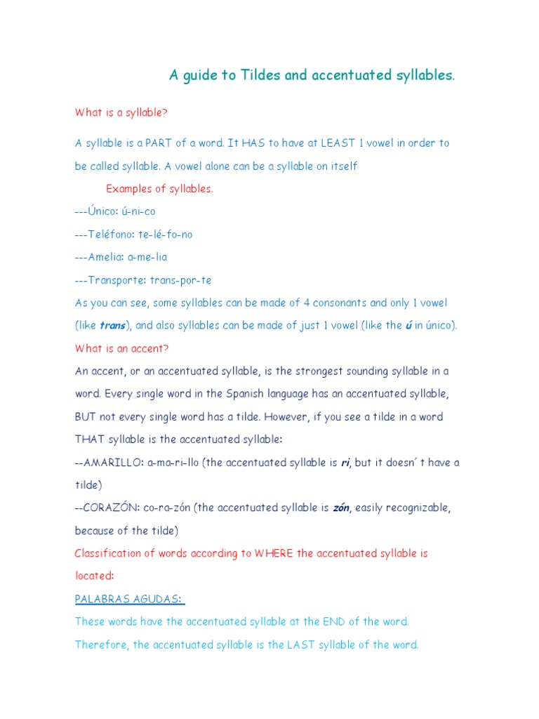 A Guide To Tildes and Accentuated Syllables | PDF | Syllable | Vowel