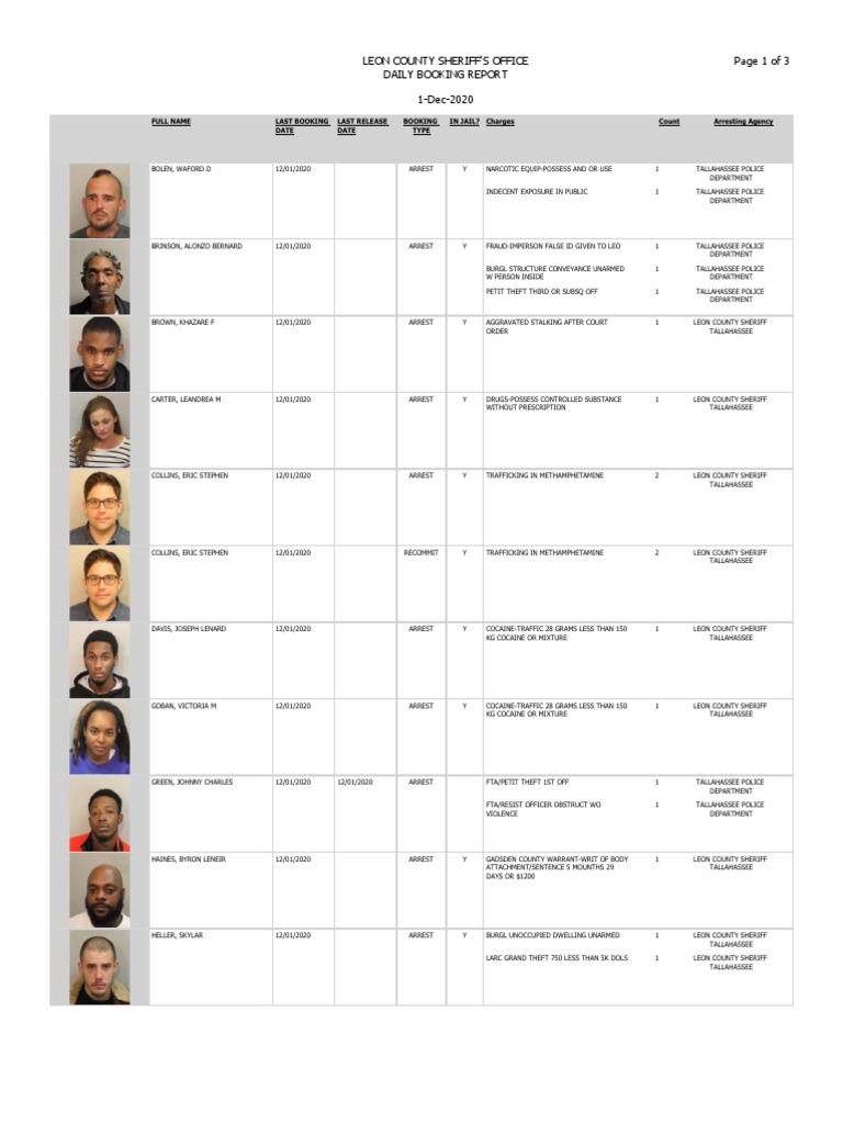 Leon County Sheriff'S Office Daily Booking Report 1-Dec-2020 Page 1 of ...