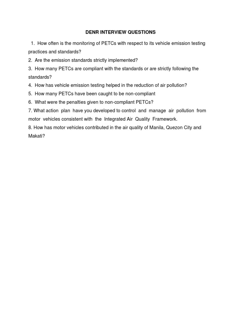 DENR Interview Questions on Emission Standards | PDF | Business