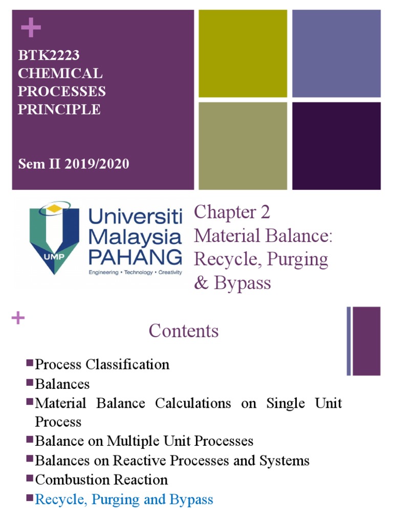 W06 Chap 2 Material Balance Recycle Bypass Purge | PDF | Chemical ...