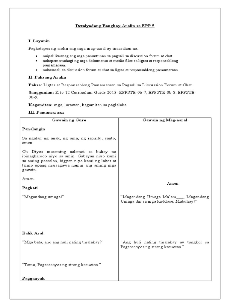 Detalyadong Banghay Aralin Sa EPP 5 | PDF