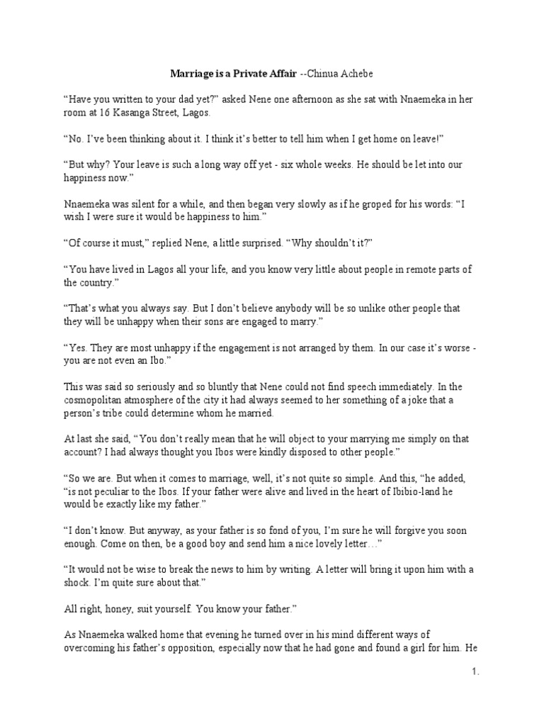 Marriage Is A Private Affair - Text | PDF