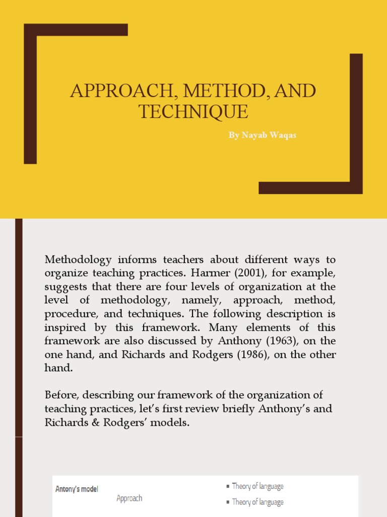 Approach, Method, and Technique | PDF | Learning | Language Education