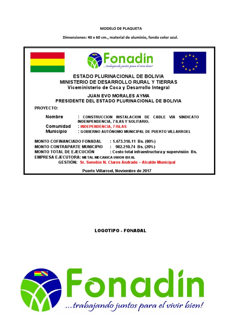 Plaqueta de Obra FONADIN | PDF