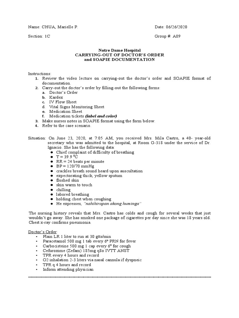 MARIELLE CHUA - (Template) SOAPIE Caselet | PDF | Pneumonia | Clinical Medicine