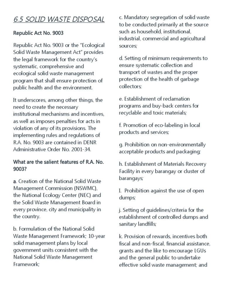 6 5 Solid Waste Disposal | PDF | Landfill | Municipal Solid Waste