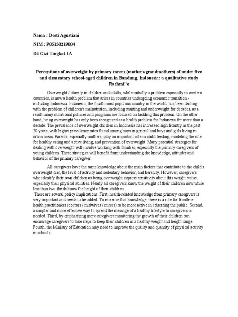 Nama: Desti Agustiani NIM: P05130219004 D4 Gizi Tingkat 1A | PDF ...