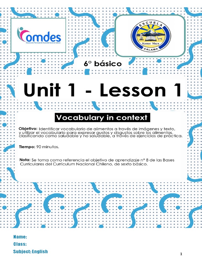 6° Básico - Lesson 1 | PDF | Alimentos