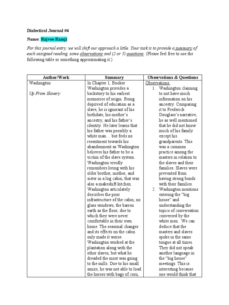 Dialectical Journal #4 | PDF | Emancipation Proclamation | Crime & Violence