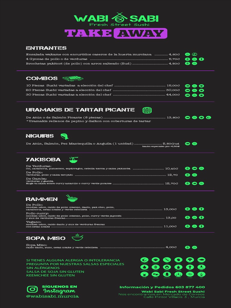 Carta Take Away Wabi Sabi | PDF | Sopa de pollo | Curry