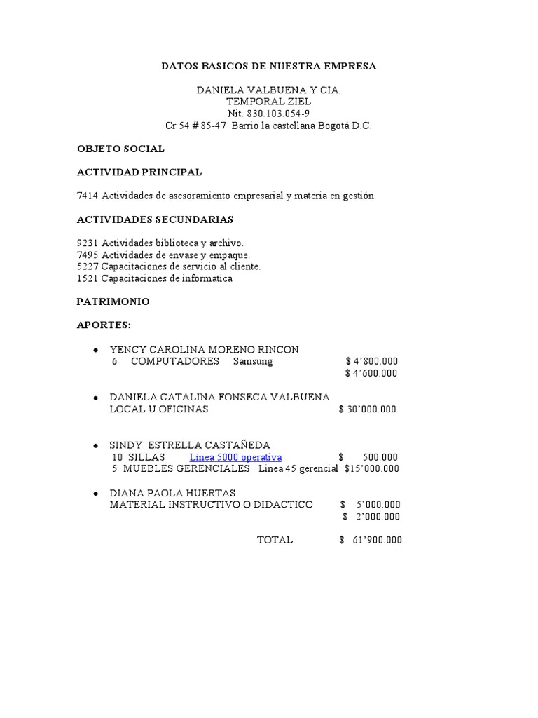 Datos Básicos de Daniela Valbuena y CIA | PDF