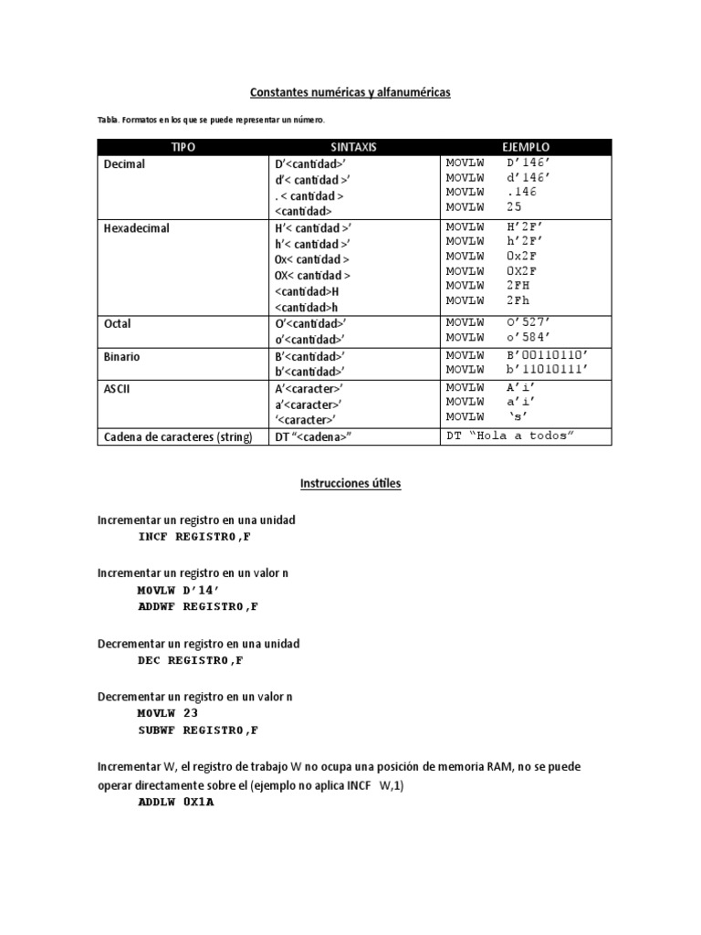 Constantes Numéricas y Alfanuméricas | PDF | Poco | Aritmética