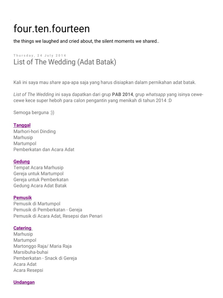 List of The Wedding (Adat Batak) | PDF