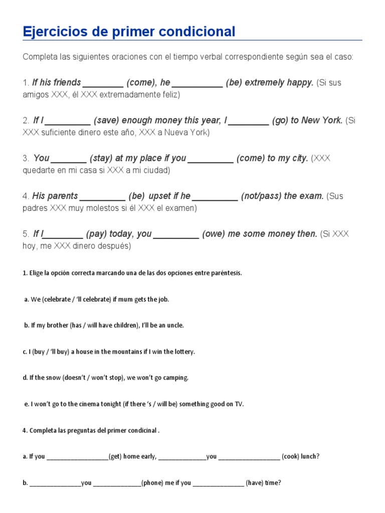 Conditional One Excercises | PDF