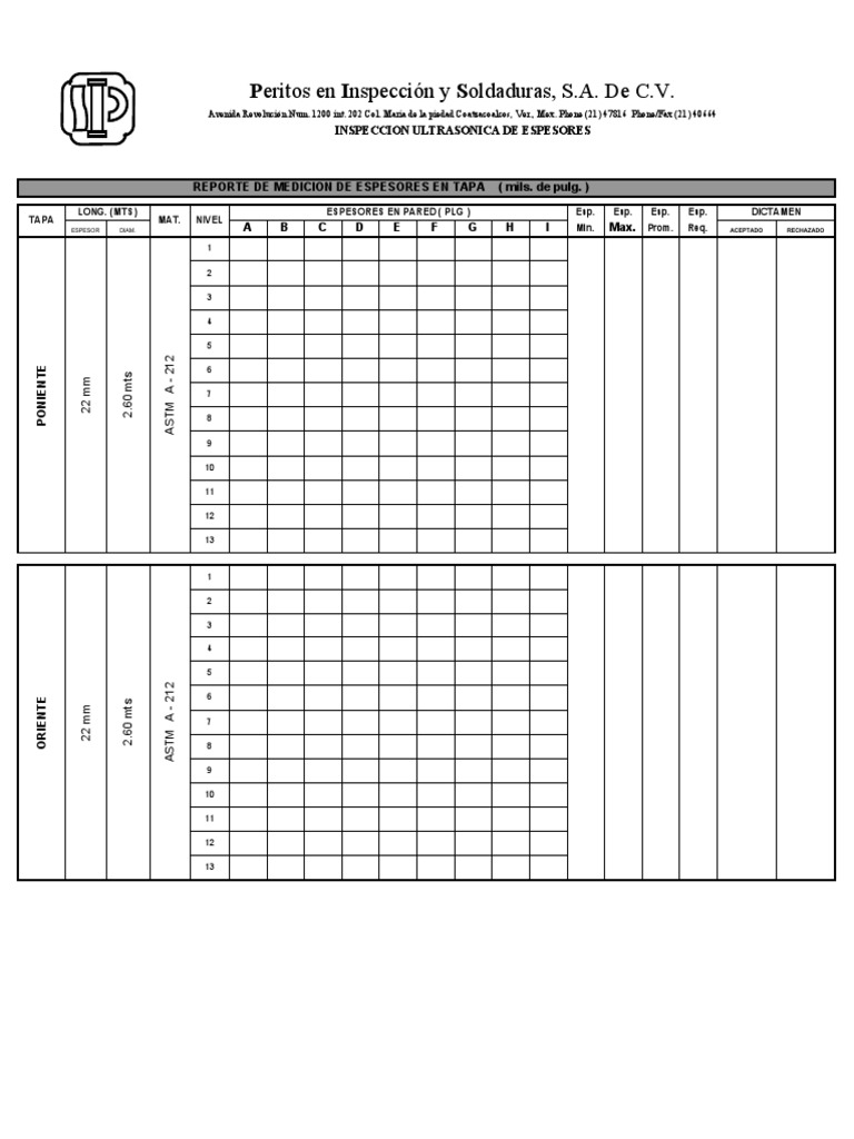 Informe de Inspección Ultrasonica Coatzacoalcos | PDF