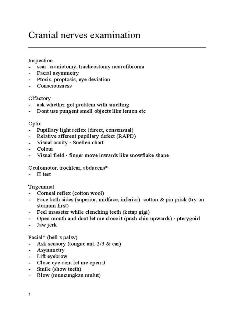 OSCE - Cranial Nerve Examination | PDF | Neuroanatomy | Senses