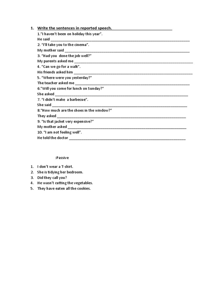 Reported Speech and Passive Exercises 2 | PDF