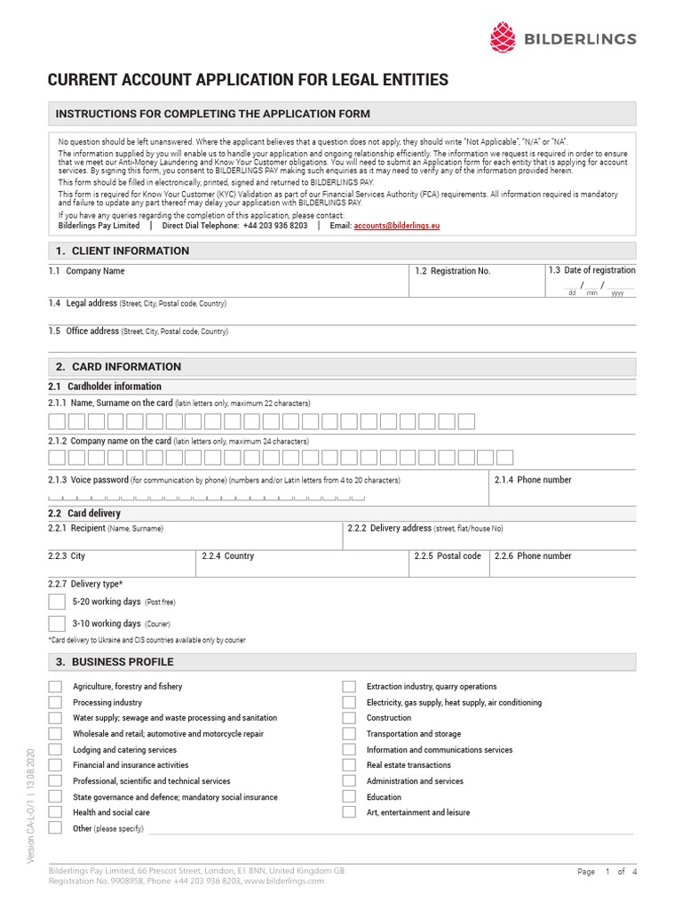Current Account Application For Legal Entities | PDF | Dividend | License