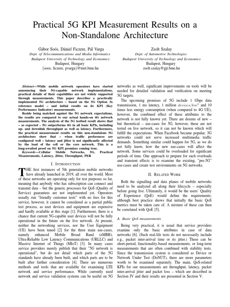 Practical 5G KPI Measurement Results On A Non-Standalone Architecture ...
