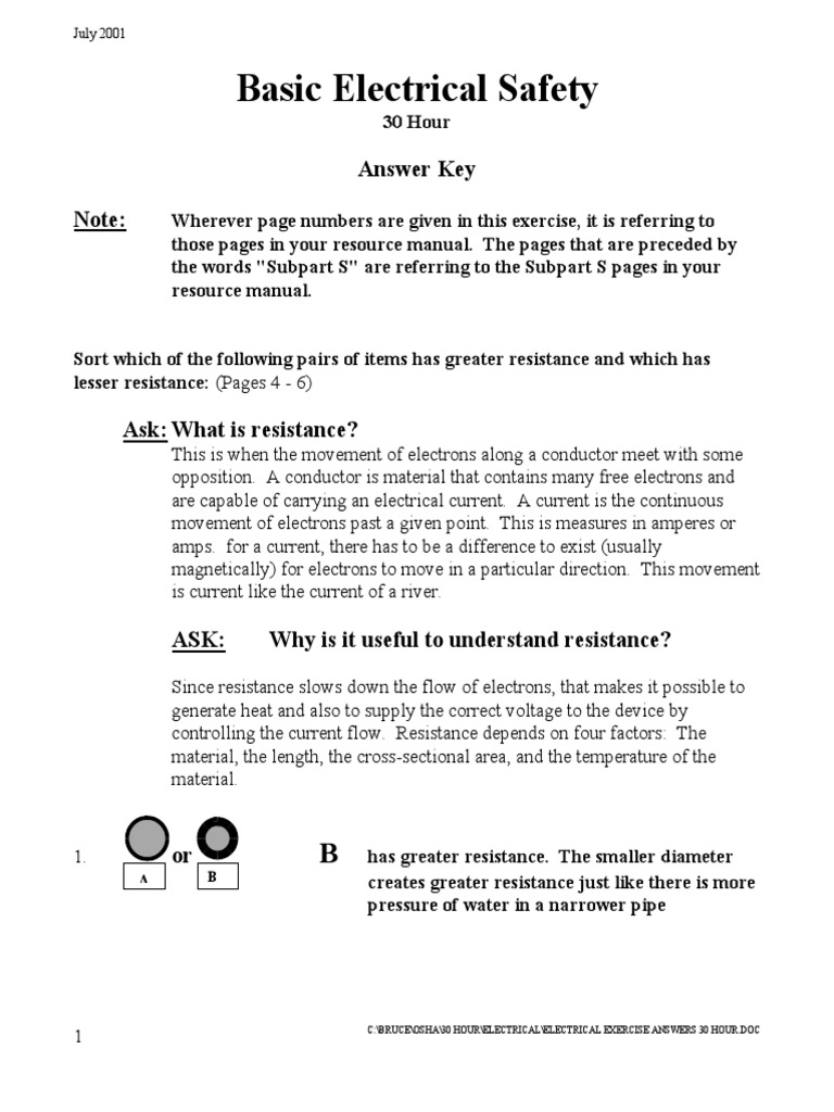 Basic Electrical Safety: Answer Key | PDF | Electrical Resistance And ...