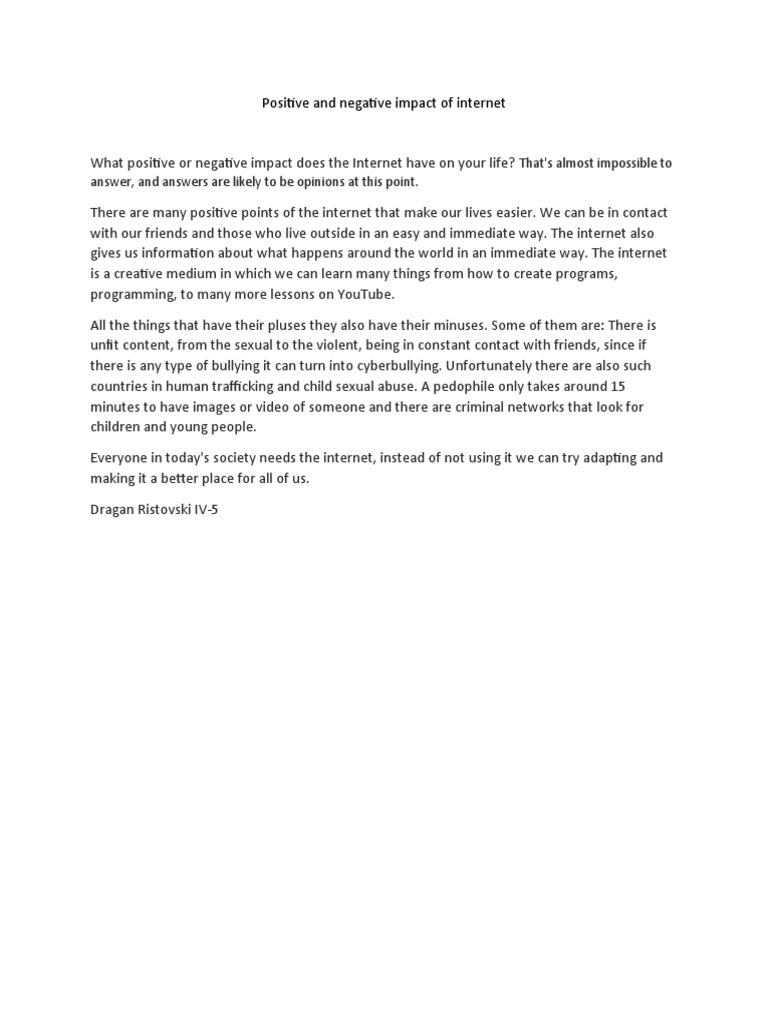 Positive and Negative Internet Impacts | PDF