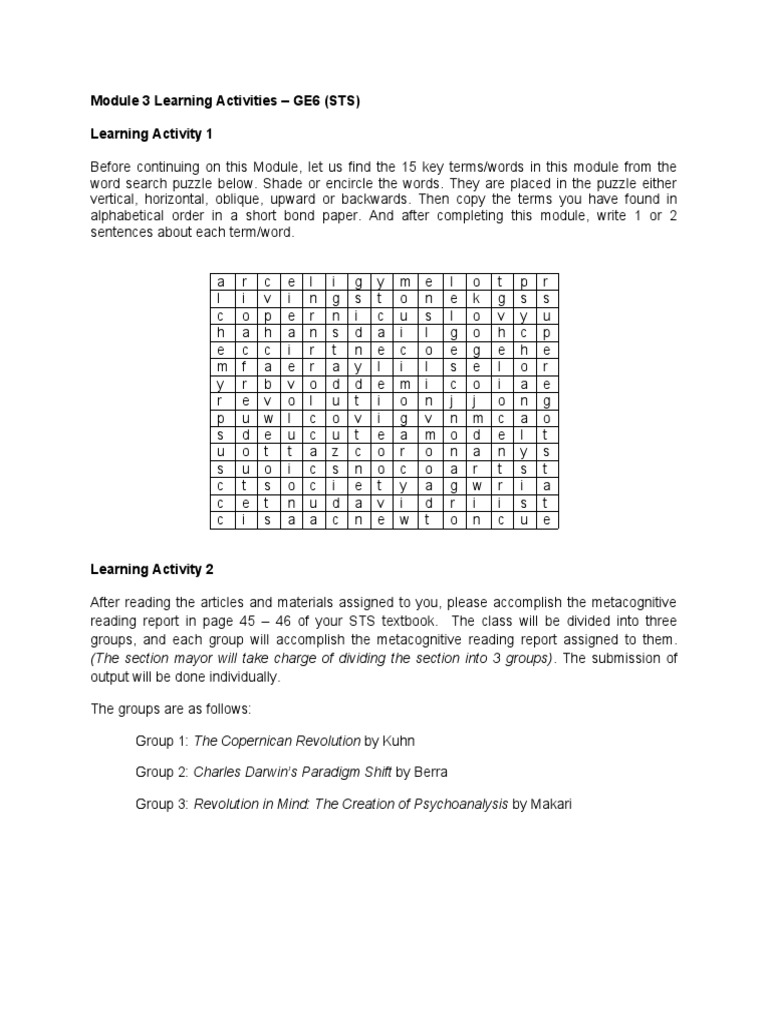 Module 3 Learning Activities - GE6 (STS) Learning Activity 1 | PDF