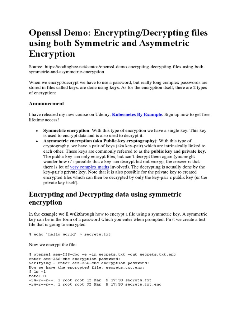 Prakt 8 - Openssl Demo Encrypting Decrypting Files Using Both Symmetric and Asymmetric ...