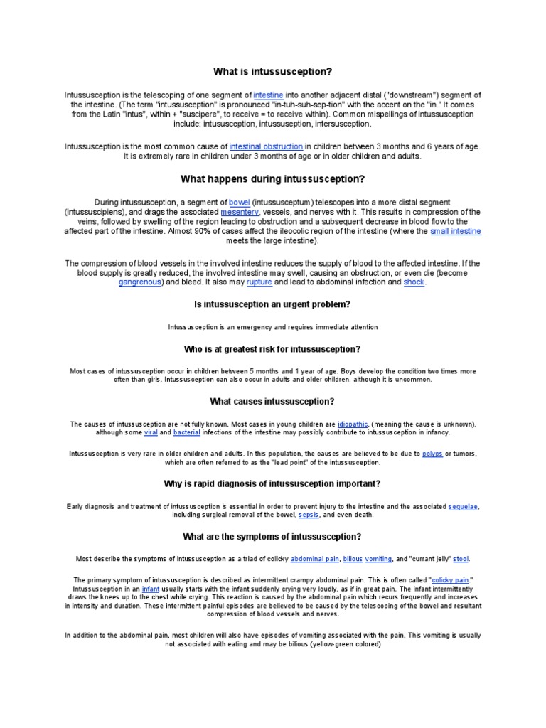 Intussusception: Causes, Symptoms, and Treatment | PDF | Health ...